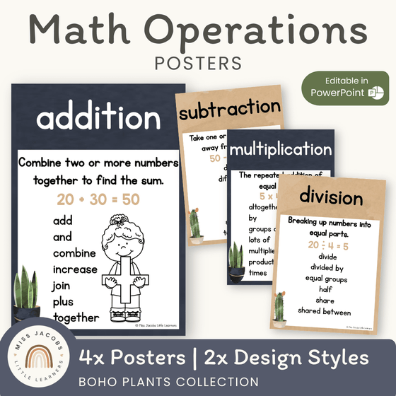 Math Operation Posters - Boho Plants Classroom Decor – Miss Jacobs ...