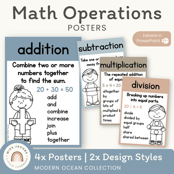 Math Operation Posters - Modern Ocean Classroom Decor – Miss Jacobs ...