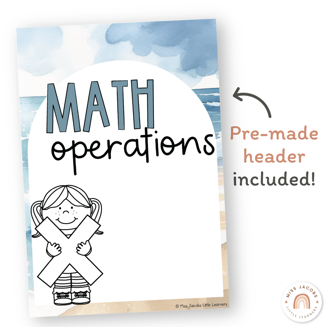Math Operation Posters - Modern Ocean Classroom Decor