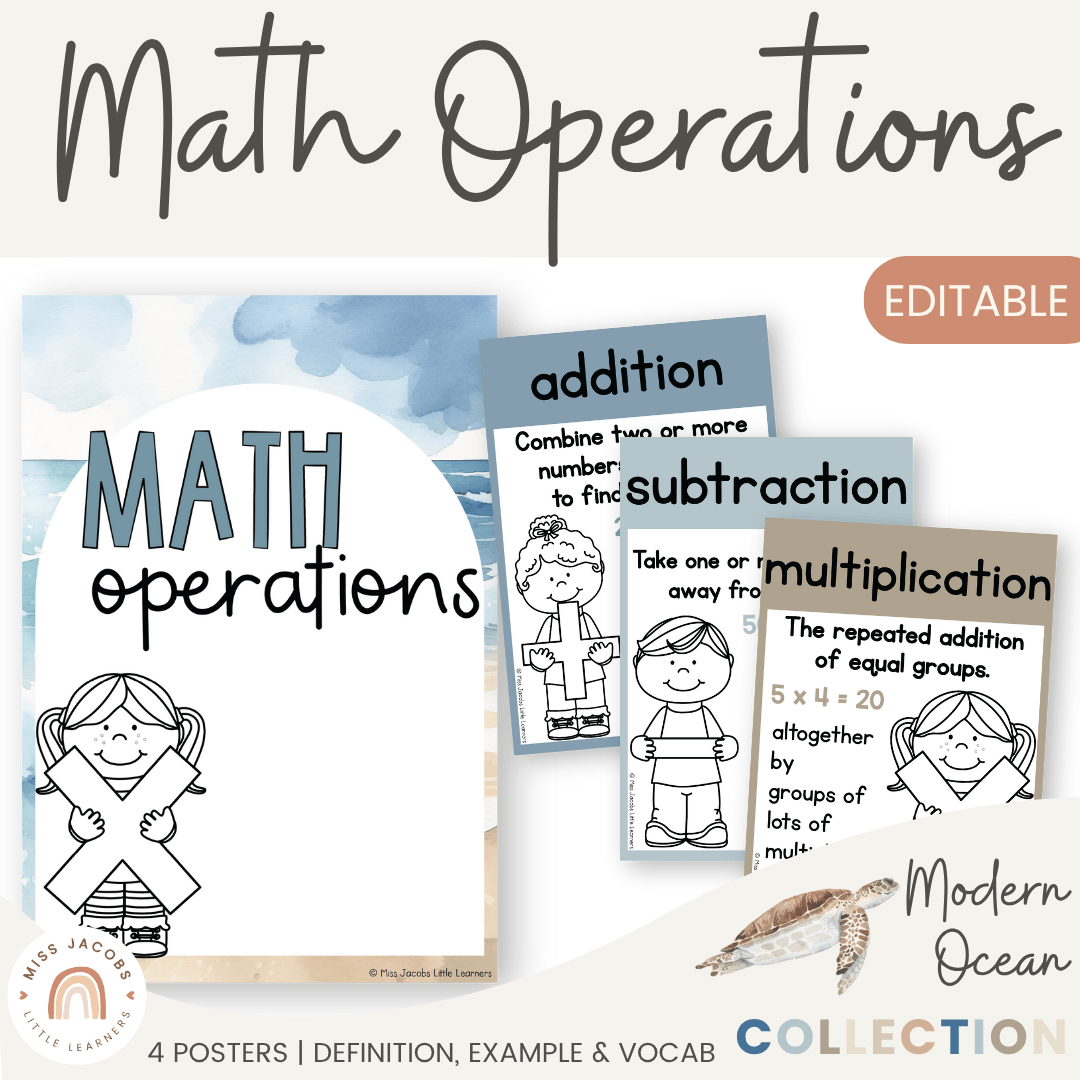 Math Operation Posters - Modern Ocean Classroom Decor
