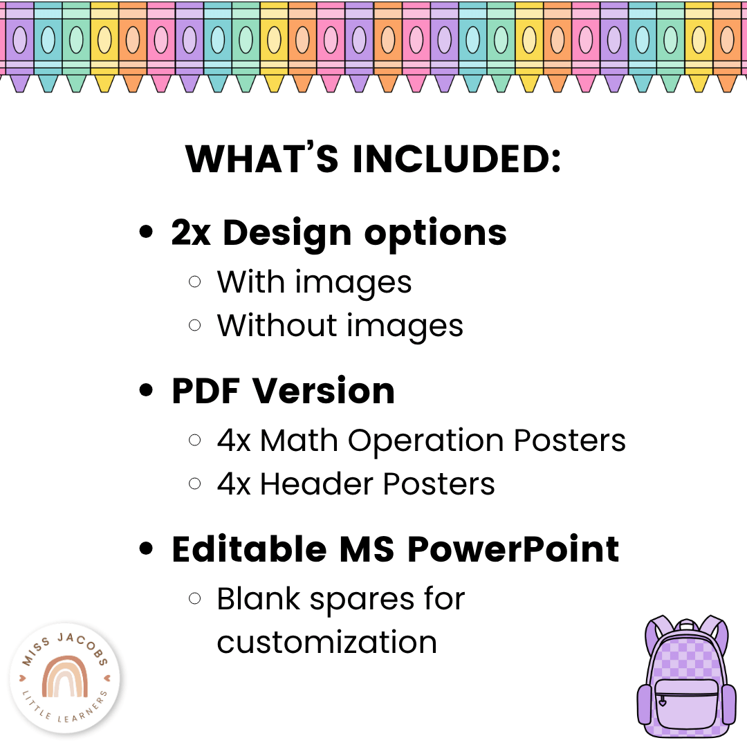 Math Operations Posters - Cutesy Classroom Theme - Miss Jacobs