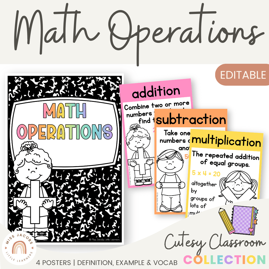 Math Operations Posters - Cutesy Classroom Theme - Miss Jacobs