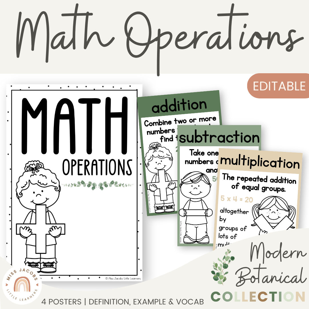 Math Operations Posters - Modern Botanical Classroom Theme - MJLL