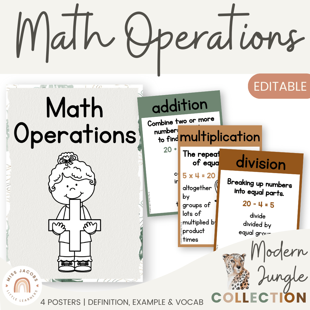 Math Operations Posters - Modern Jungle Earthy Theme - MJLL