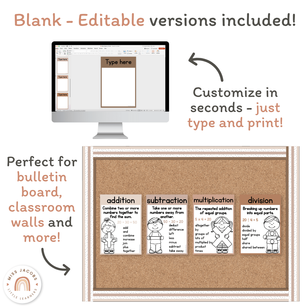 Math Operations Posters | Ombre Neutral Math Classroom Decor