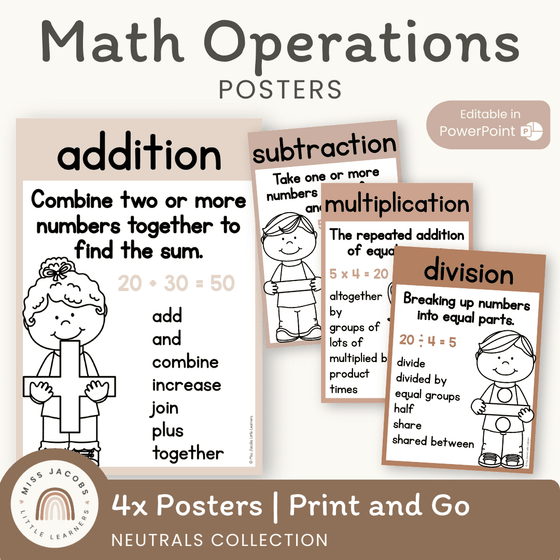Math Operations Posters | Ombre Neutral Math Classroom Decor – Miss ...