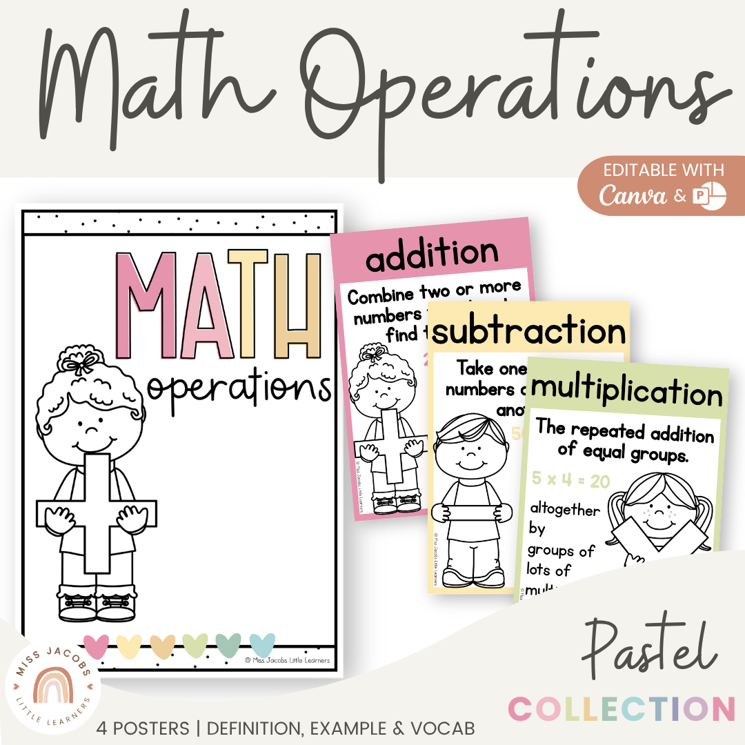 Math Operations Posters - Pastel Theme - Miss Jacobs