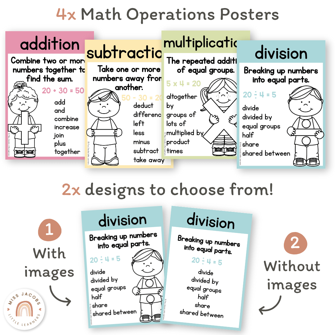 Math Operations Posters - Pastel Theme - Miss Jacobs