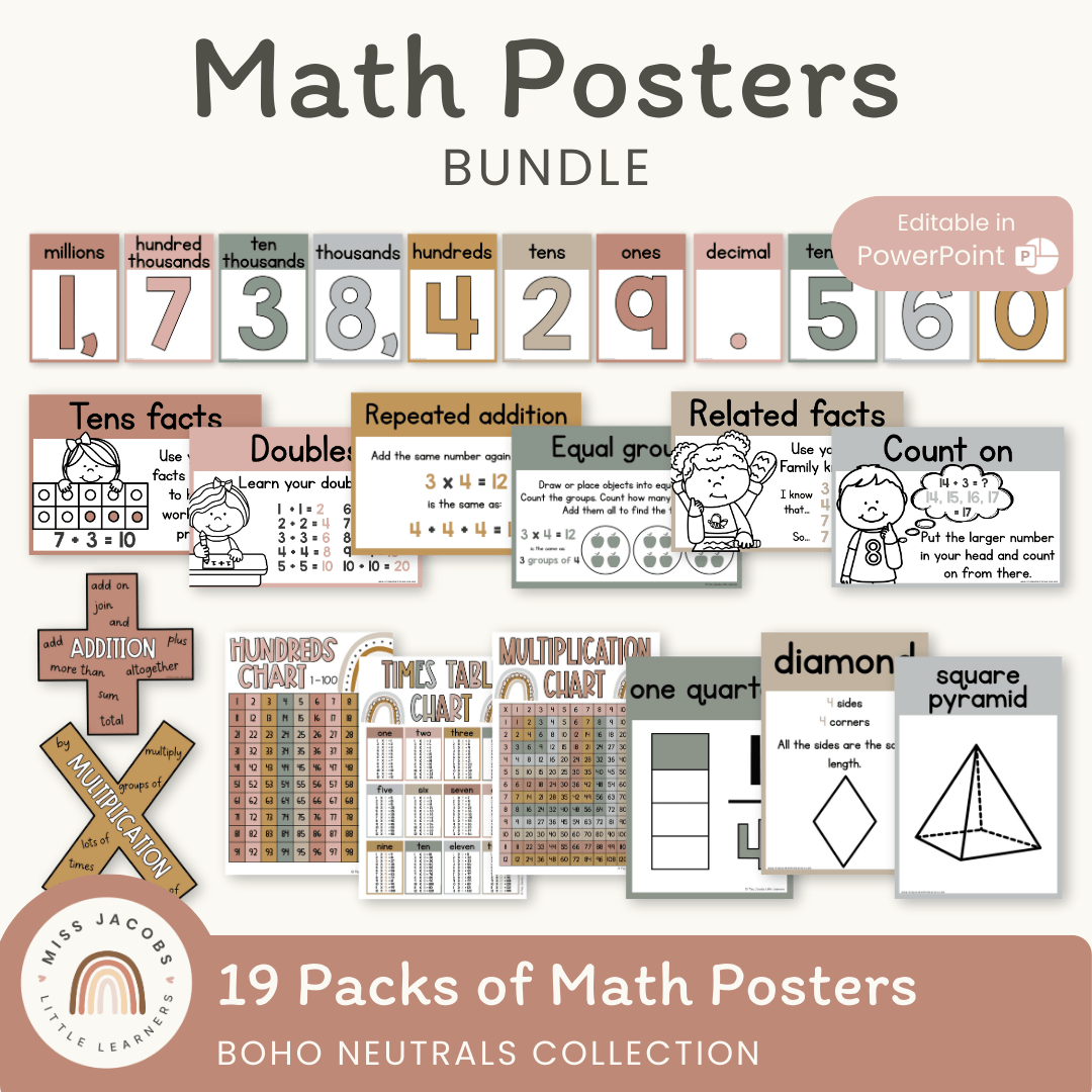 Boho Neutrals Collection Math Posters Decor - Miss Jacobs