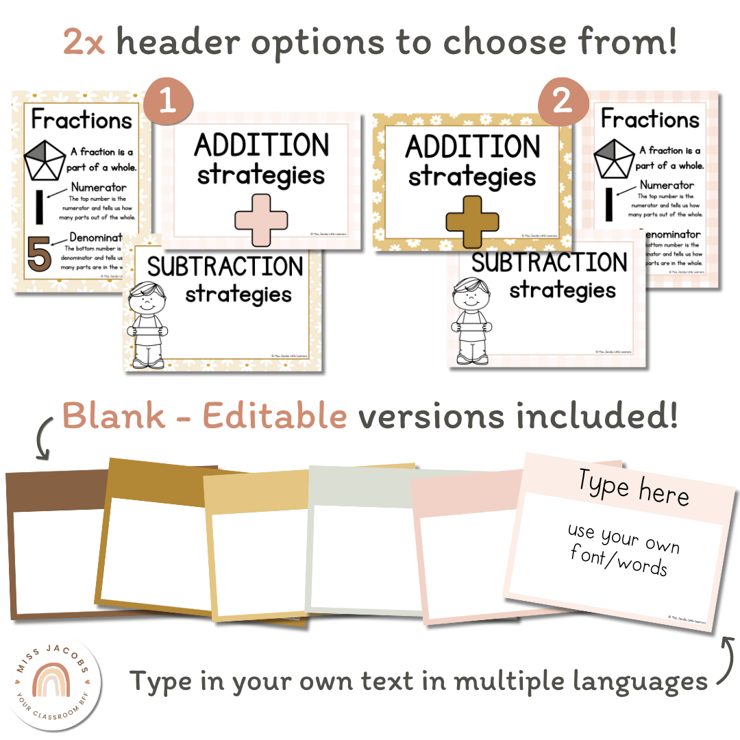 Daisy Gingham Neutrals Math Posters Decor - Miss Jacobs