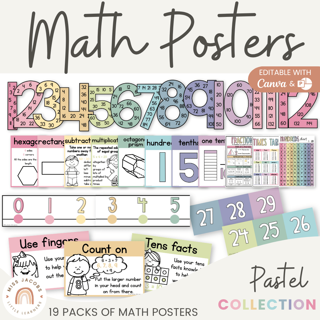 Pastel Collection Math Posters Decor - Miss Jacobs Little Learners