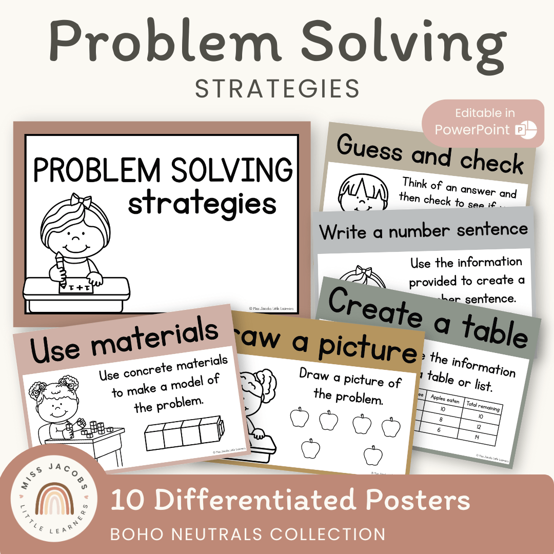 Math Problem Solving Strategies Posters - Boho Neutrals Theme - MJLL