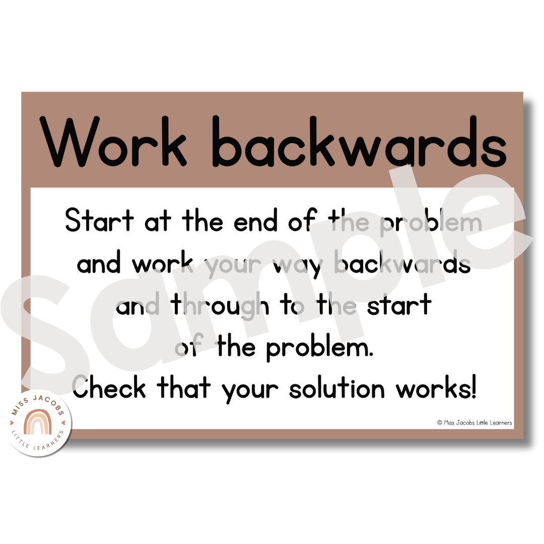 Math Problem Solving Strategies Posters - Boho Neutrals Theme - MJLL