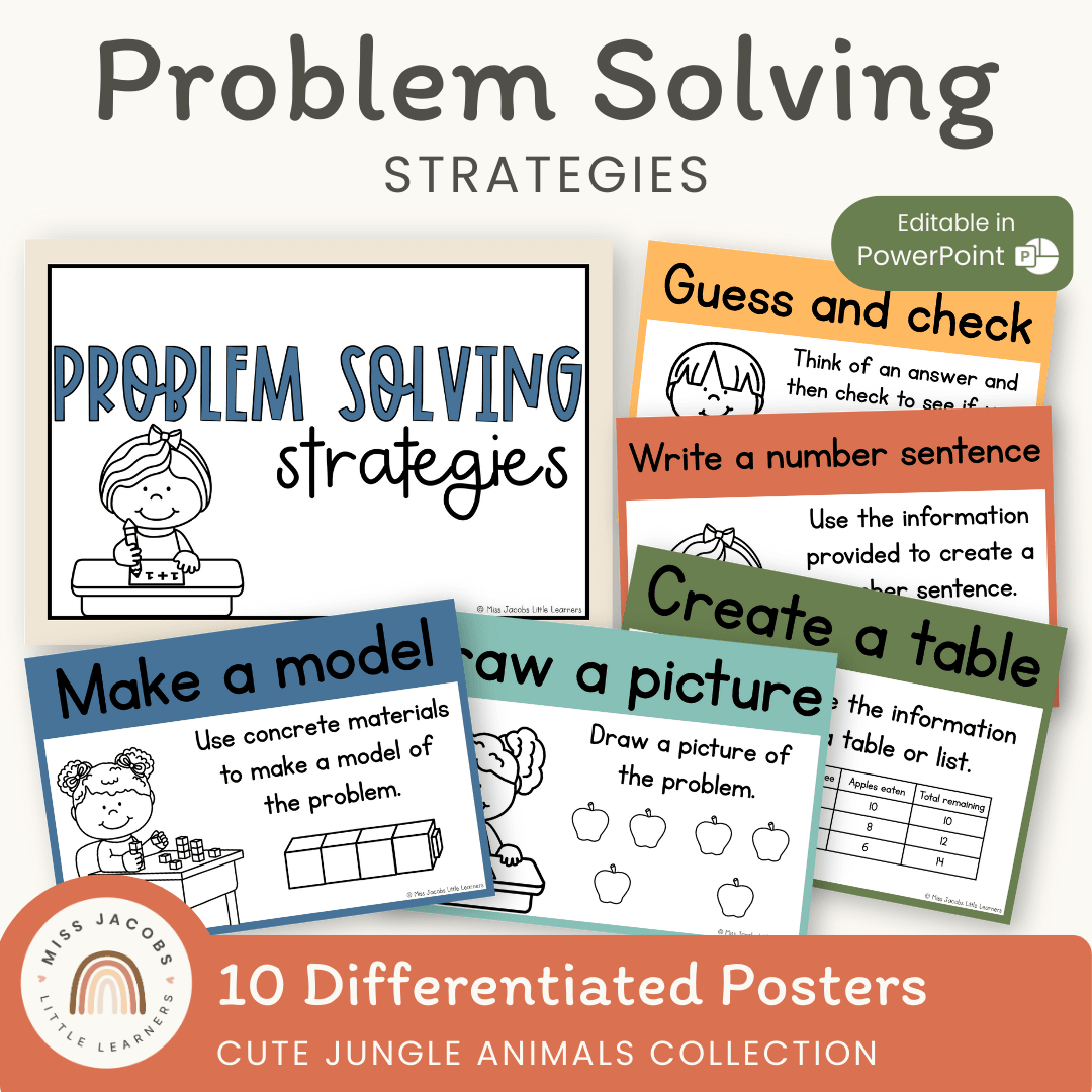 Math Problem Solving Strategies Posters | Cute Jungle Animals – Miss ...