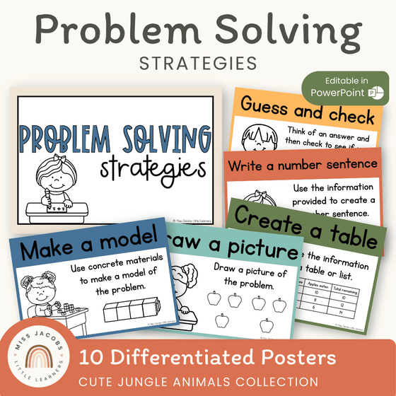 Math Problem Solving Strategies Posters | Cute Jungle Animals – Miss ...