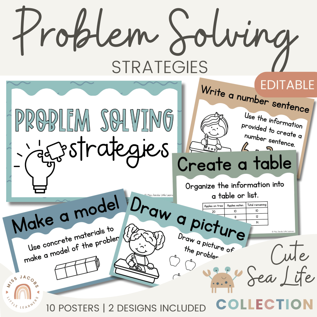 Math Problem Solving Strategies Posters | Cute Sea Life
