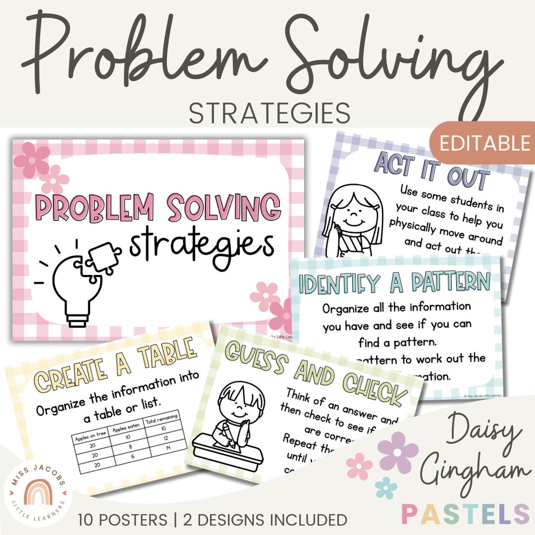 Math Problem Solving Strategies Posters | Daisy Gingham Pastels