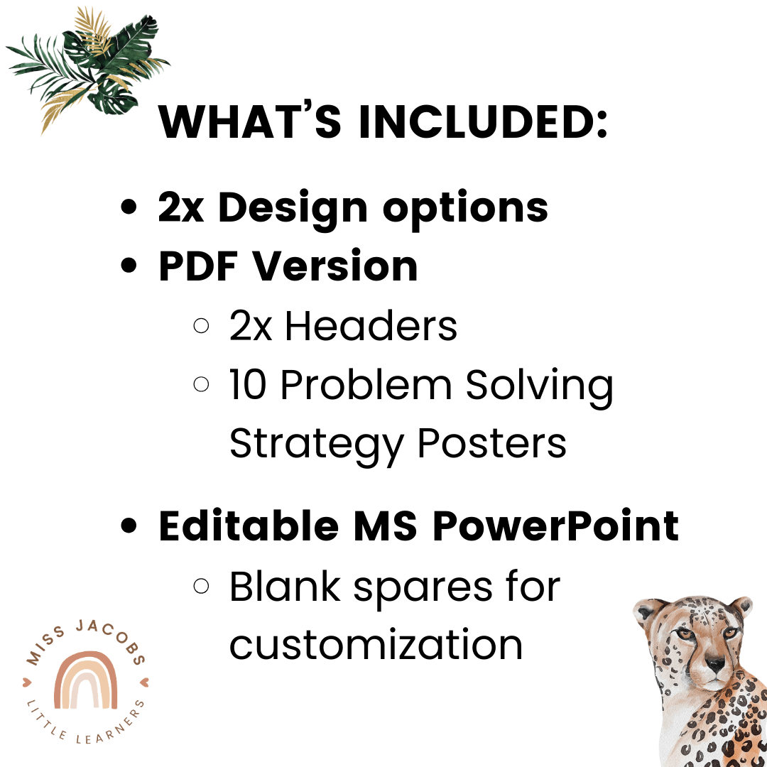 Math Problem Solving Strategies Posters - Modern Jungle Earthy