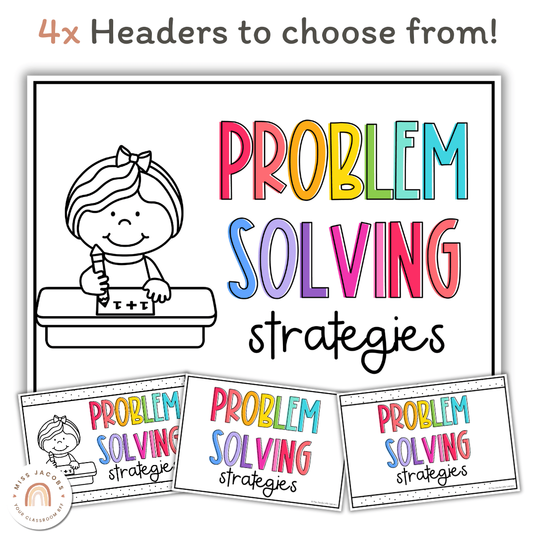 Math Problem Solving Strategies Posters - Bright Theme - Miss Jacobs