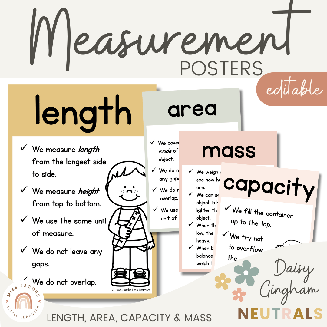 Measurement Posters - Daisy Gingham Neutrals Decor