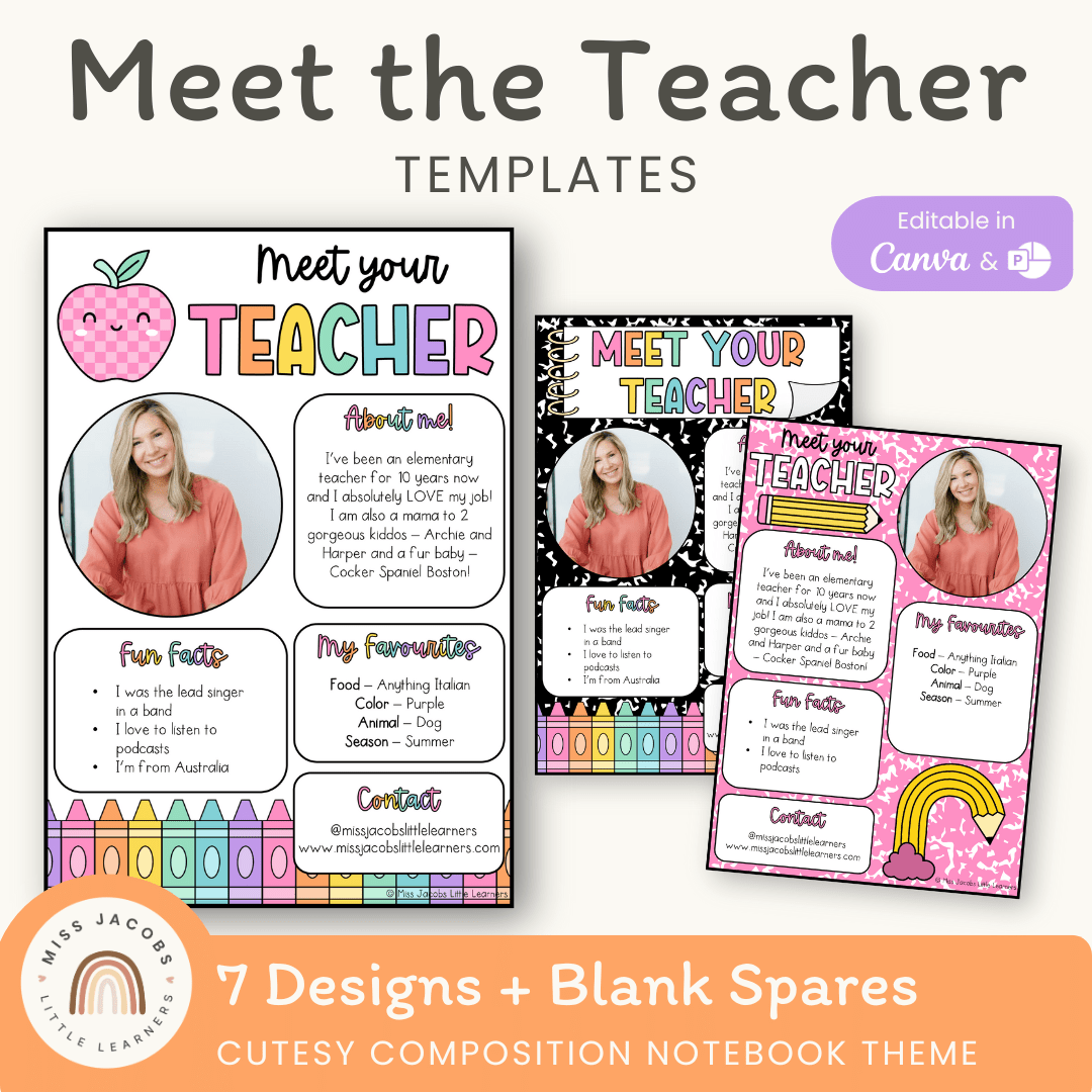 Meet the Teacher Templates - Cutesy Composition Notebook – Miss Jacobs ...