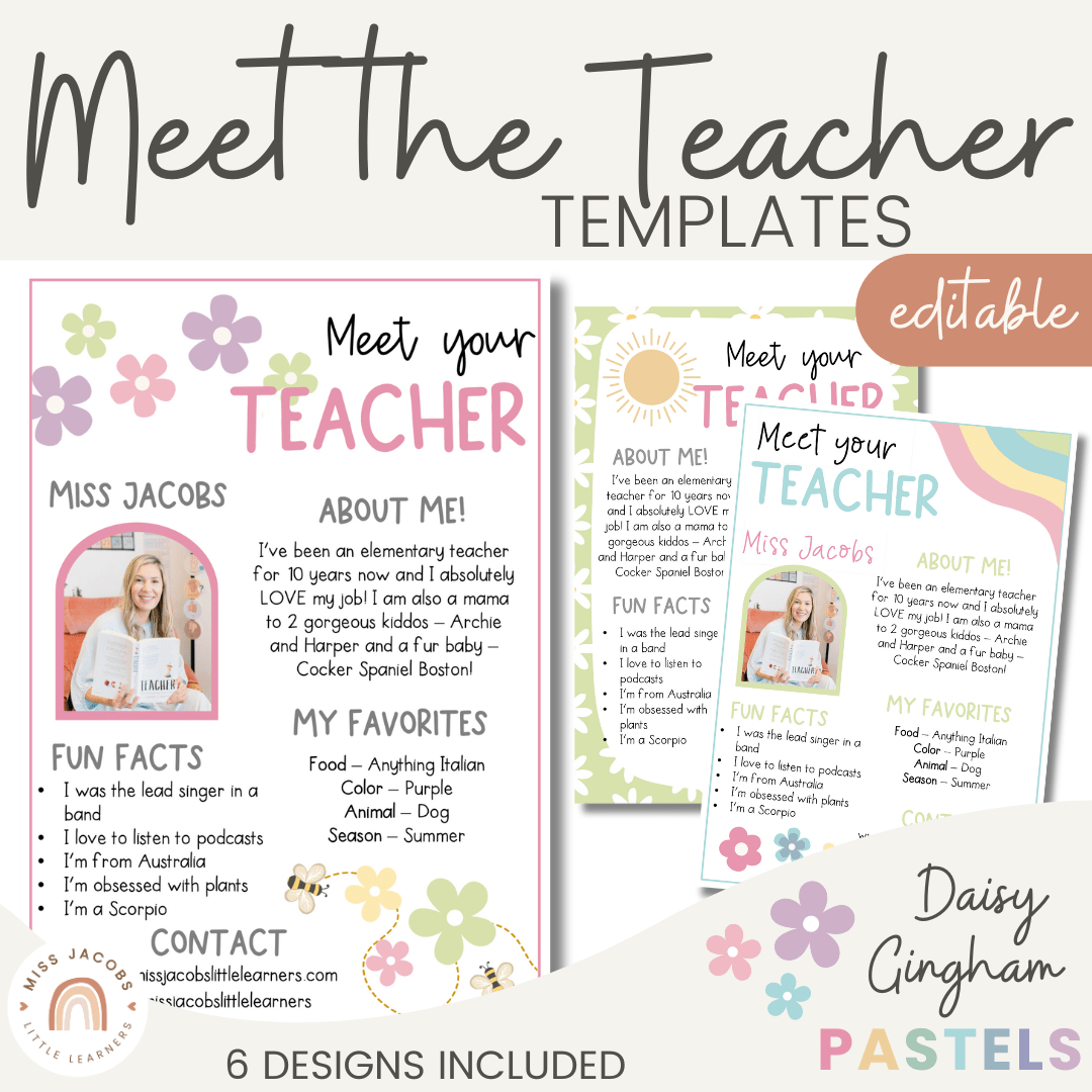 Meet the Teacher Templates - Daisy Gingham Pastels Decor