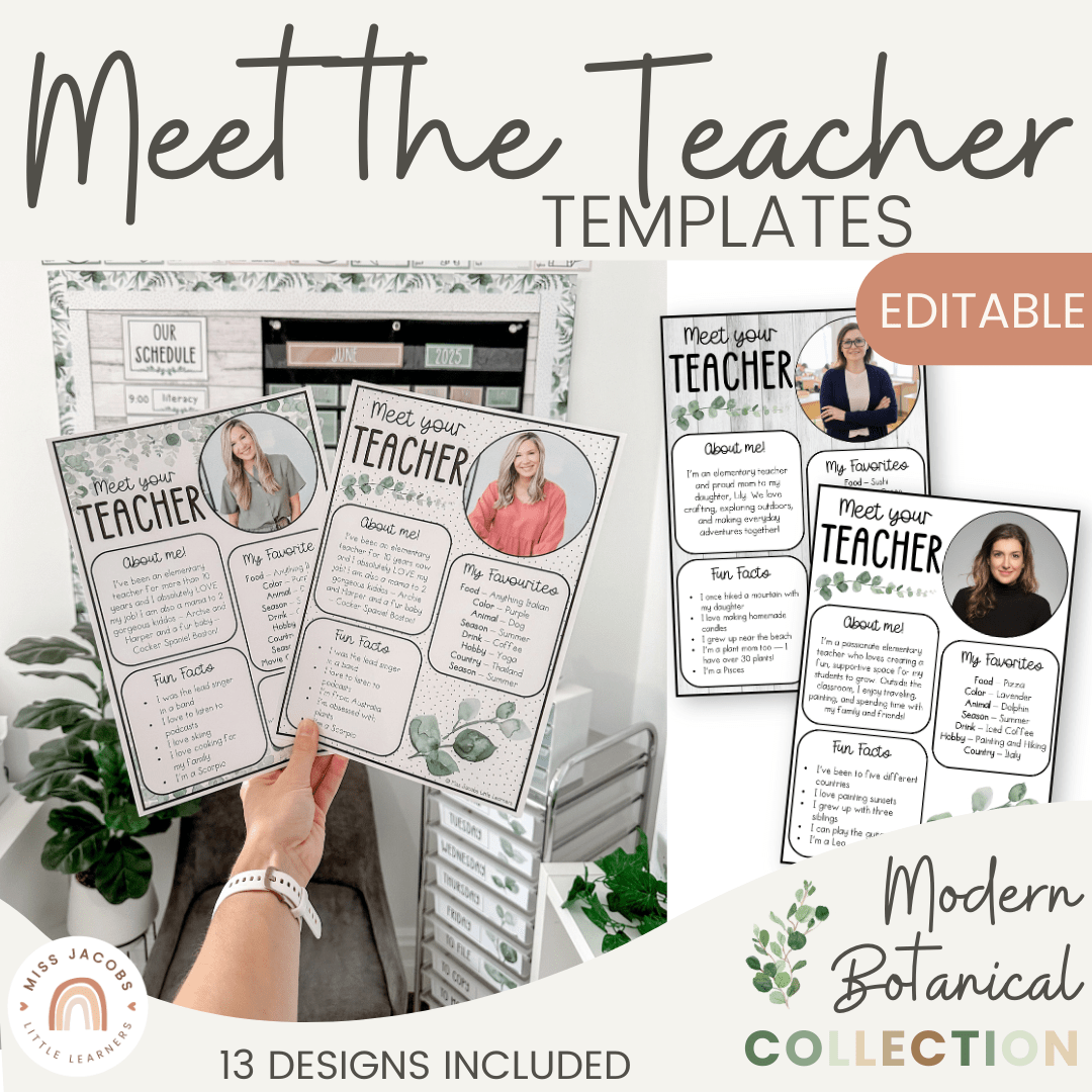 Meet the Teacher Templates - Modern Botanical Theme - Miss Jacobs