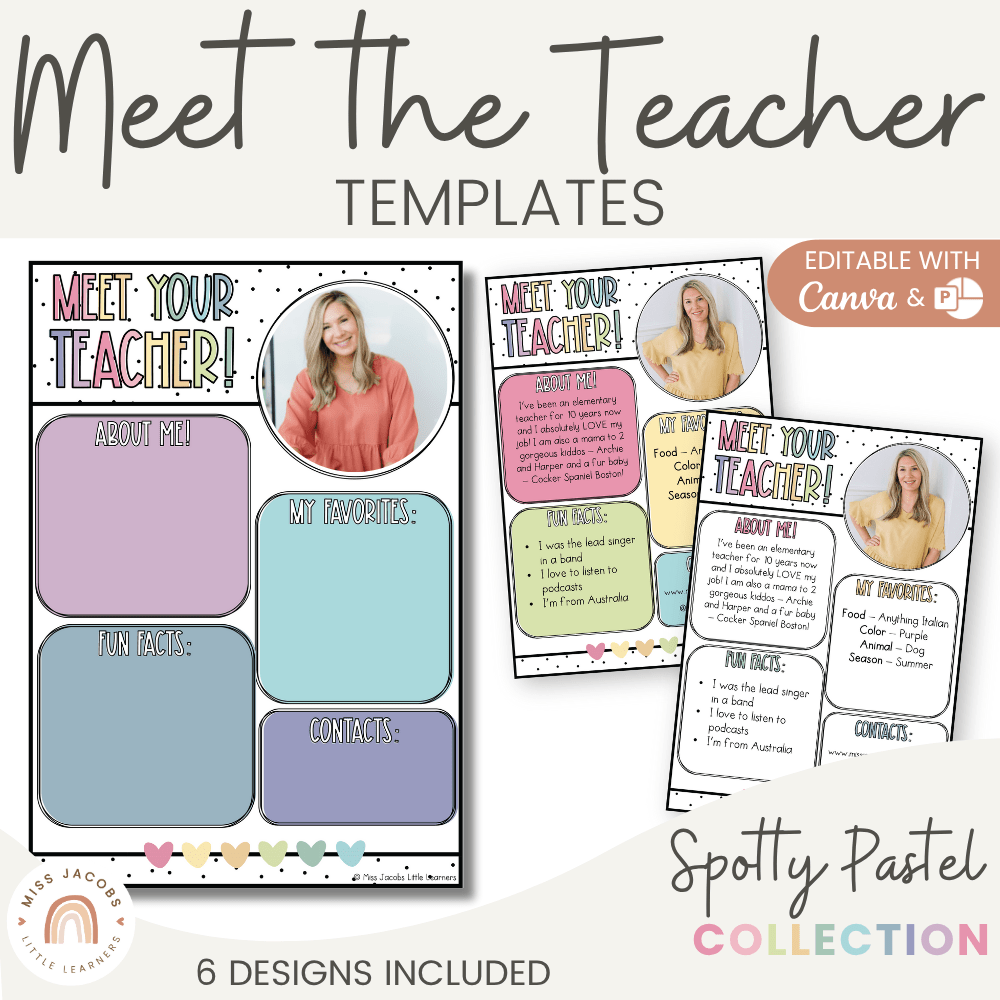 Meet the Teacher Templates - Spotty Pastel Theme - Miss Jacobs