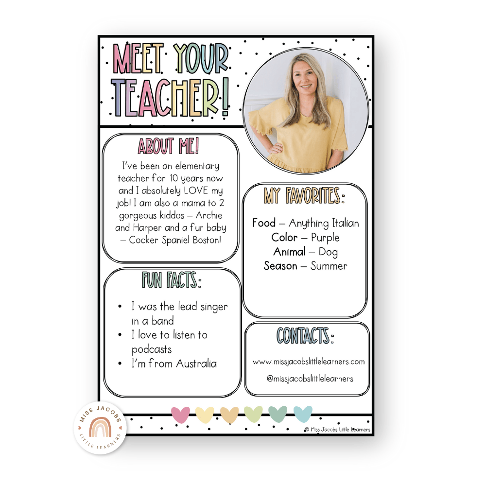 Meet the Teacher Templates - Spotty Pastel Theme - Miss Jacobs