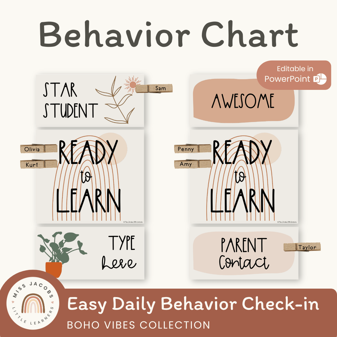 Modern BOHO VIBES Behavior Chart - Editable | Neutral Classroom Decor