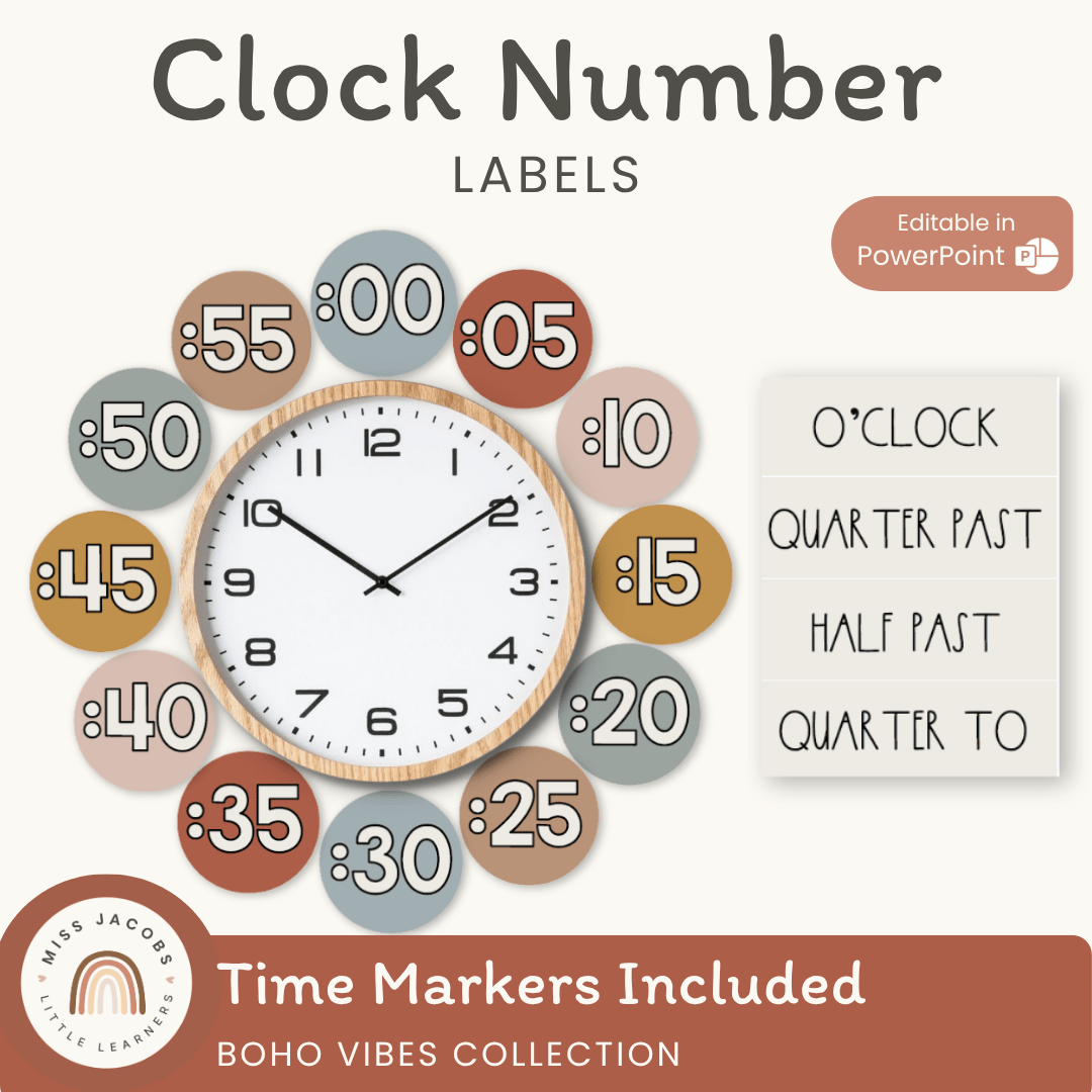 Modern BOHO VIBES Clock Labels | Neutral Tones – Miss Jacobs Little ...