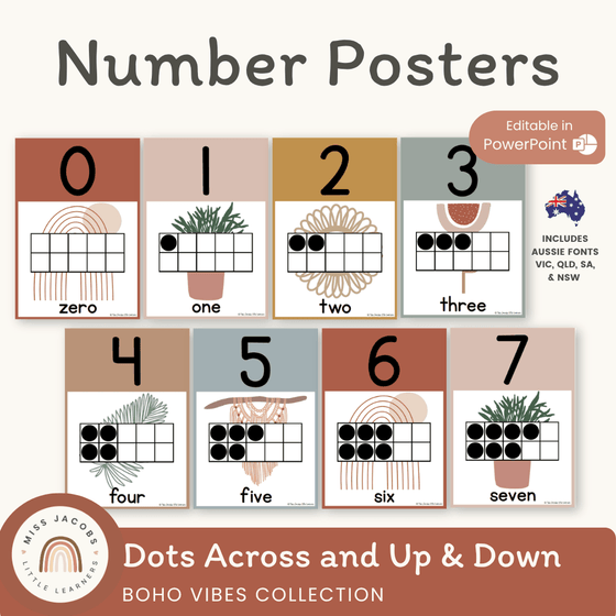 Modern Boho Vibes Number Posters with Ten Frames | Aussie Fonts – Miss ...