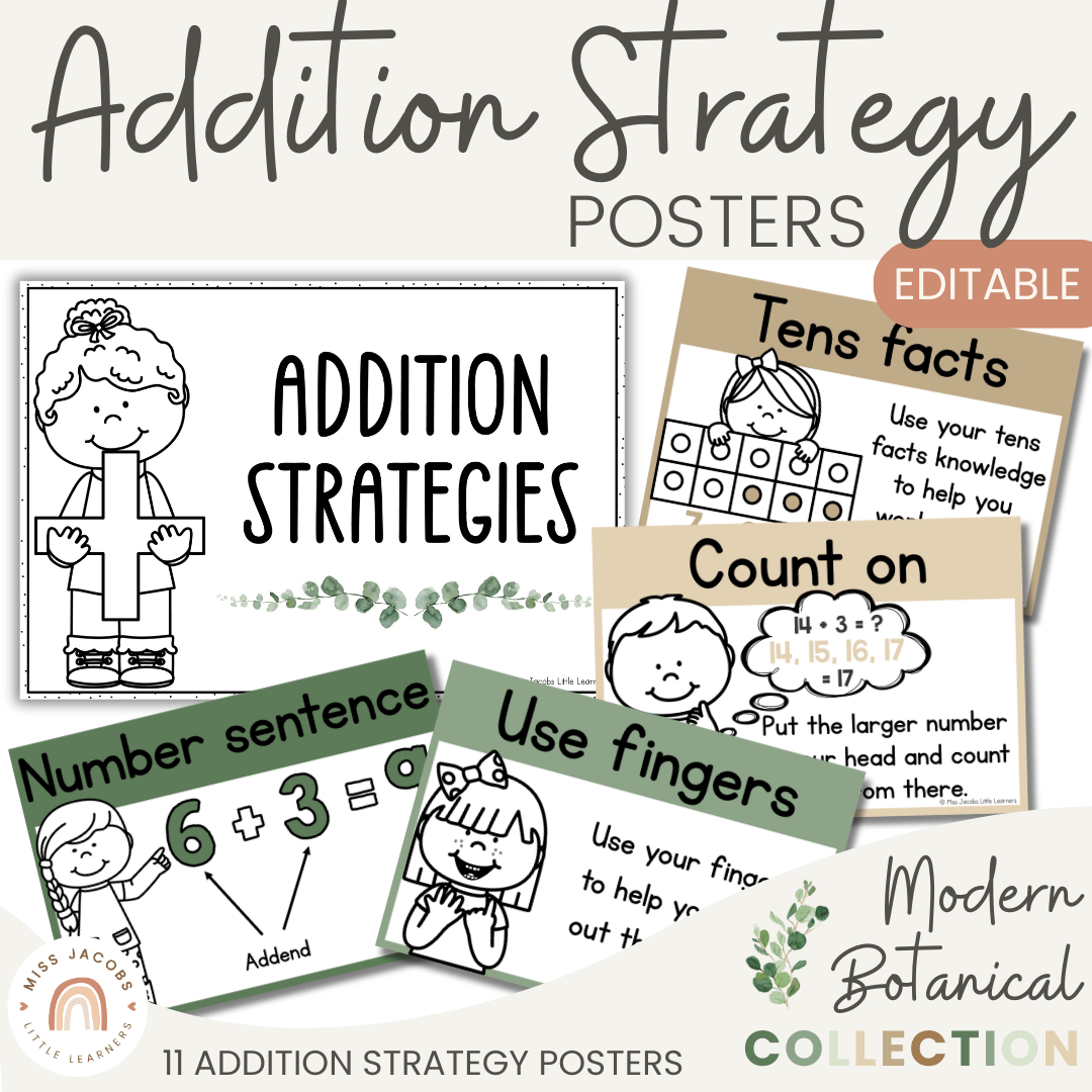 Addition Strategies Posters - Modern Botanical Classroom Theme - MJLL