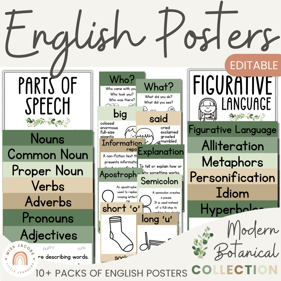 Modern Botanical English Posters Decor - Miss Jacobs Little Learners