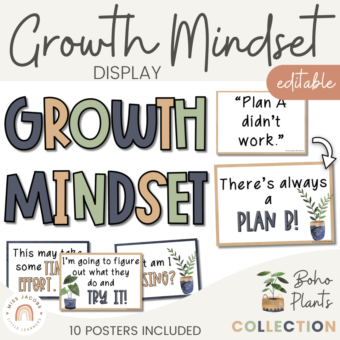 Growth Mindset Posters - Boho Plants Classroom Decor