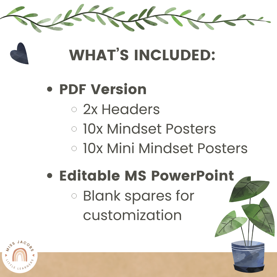 Growth Mindset Posters - Boho Plants Classroom Decor
