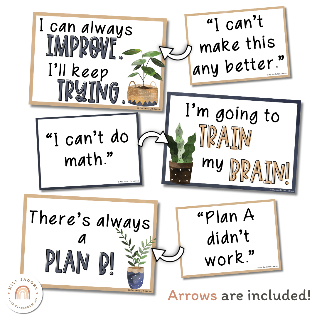 Growth Mindset Posters - Boho Plants Classroom Decor