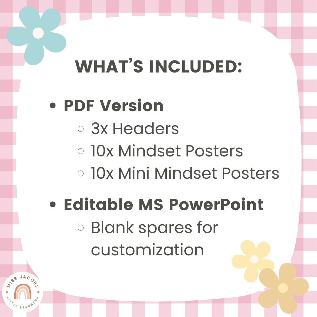 Growth Mindset Posters - Daisy Gingham Pastels Decor