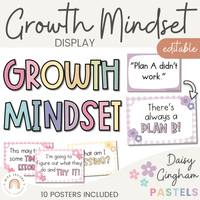 Growth Mindset Posters - Daisy Gingham Pastels Decor