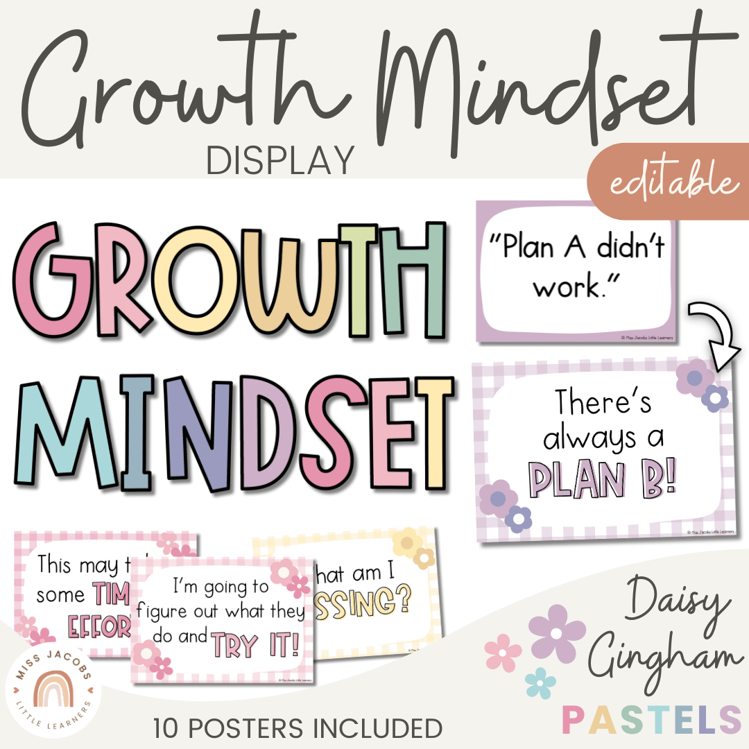 Growth Mindset Posters - Daisy Gingham Pastels Decor