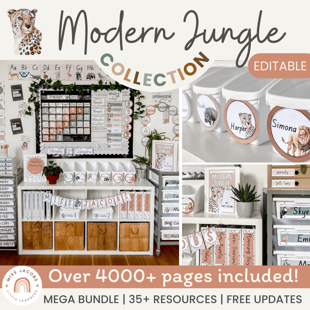 Modern Jungle Classroom Decor - Rustic Animal Theme - Miss Jacobs