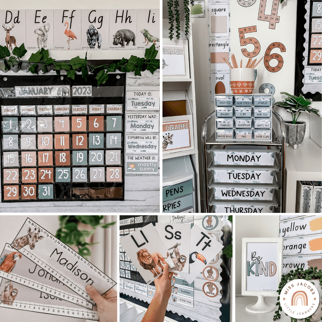 Modern Jungle Classroom Decor - Rustic Animal Theme - Miss Jacobs