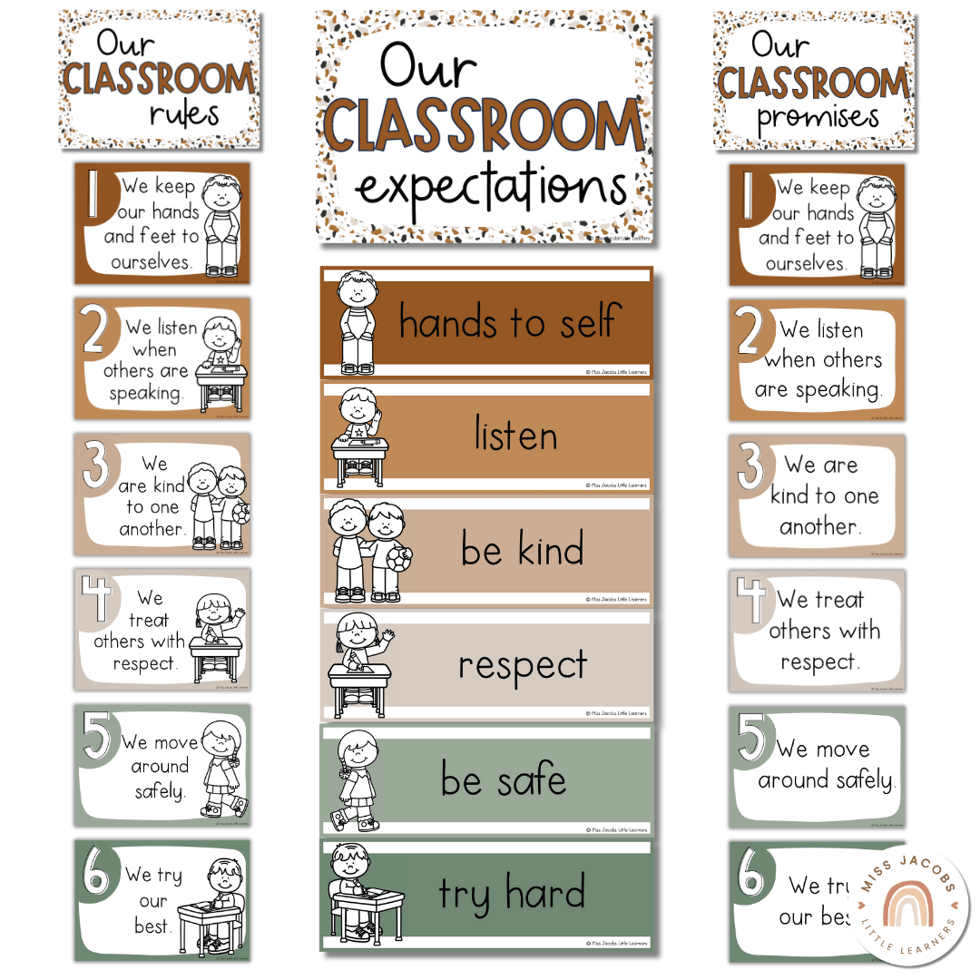 Classroom Rules and Expectations Posters - Modern Jungle Theme
