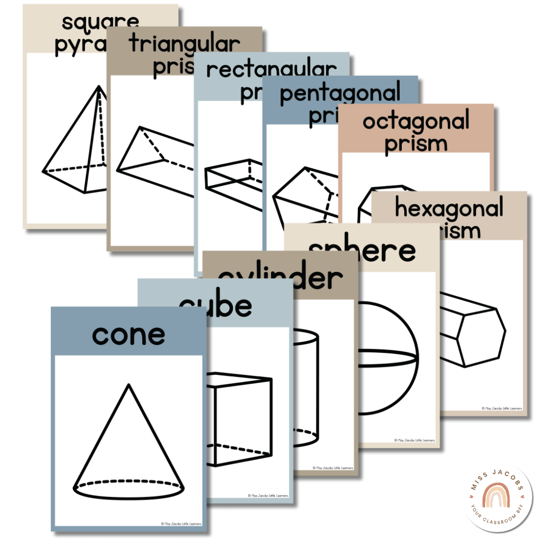 3D Shape Posters - Modern Ocean Classroom Decor