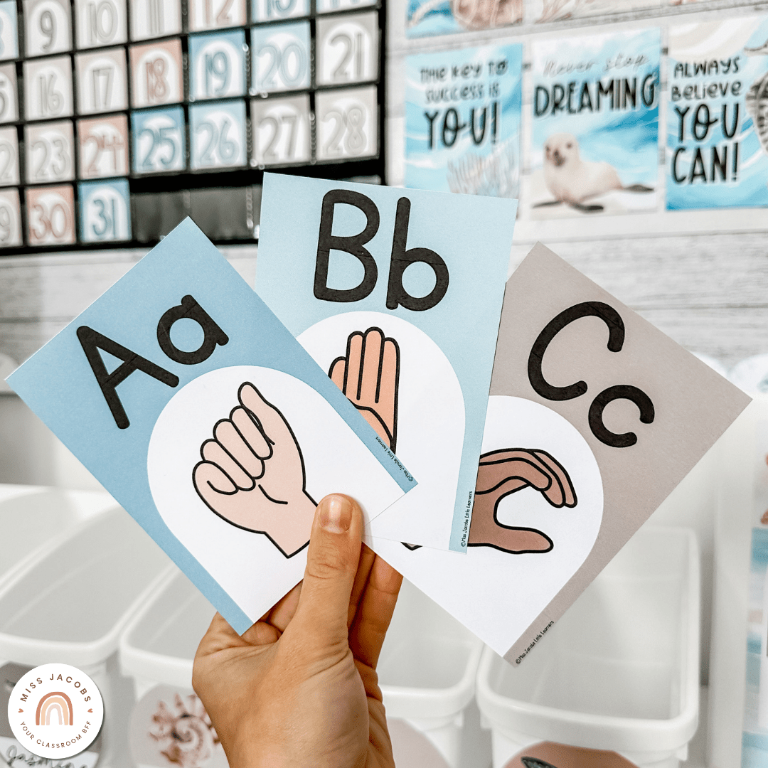 Modern Ocean Alphabet Posters Bundle with ASL & Auslan Alphabet - Miss ...