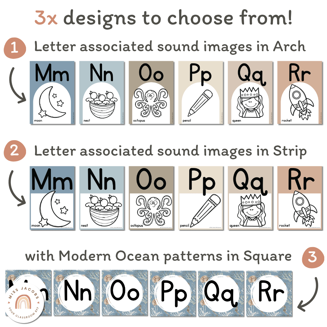 Alphabet Posters Bundle - Modern Ocean Classroom Decor
