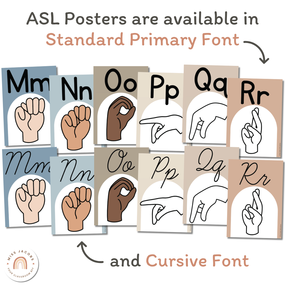 Modern Ocean Alphabet Posters Bundle with ASL & Auslan Alphabet - Miss ...