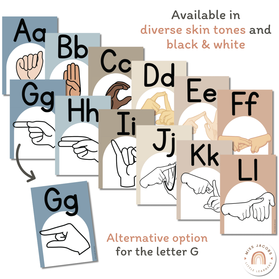 Modern Ocean Alphabet Posters Bundle with ASL & Auslan Alphabet