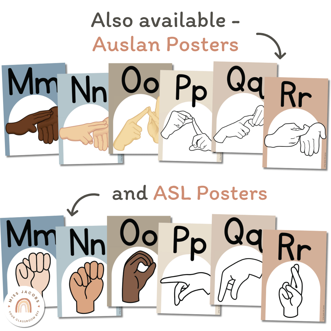 Modern Ocean Alphabet Posters Bundle with ASL & Auslan Alphabet