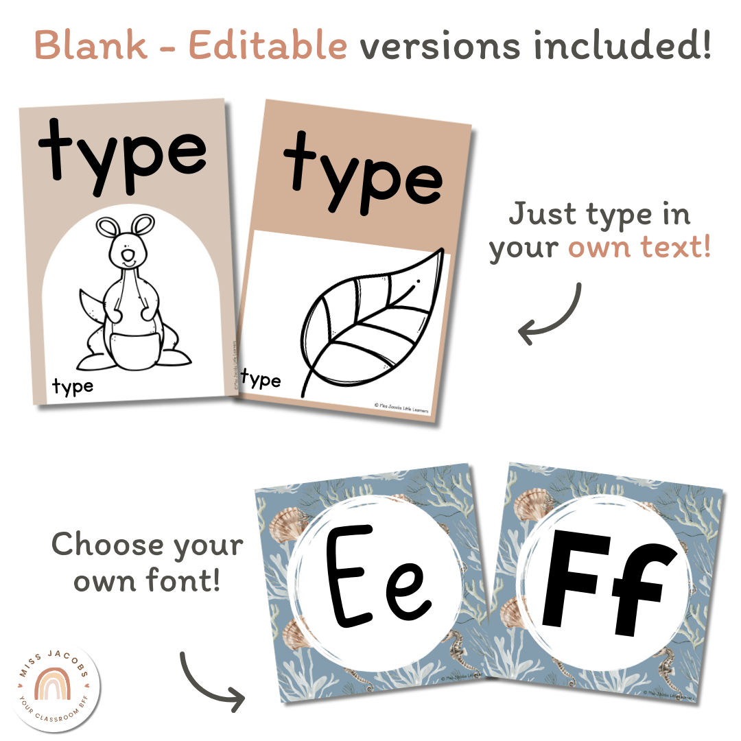 Modern Ocean Alphabet Posters Bundle with ASL & Auslan Alphabet